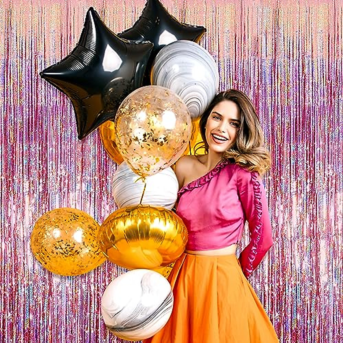 6 Pack Rose Gold Foil Fringe Curtain Backdrop, 3.28Ft x 8.2Ft Metallic Tinsel Foil Fringe Streamer Curtains for Photo Booth, Christmas, Halloween, Birthday, Wedding Party Decorations