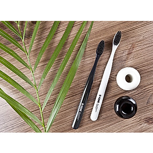 [Kent] Oral Care Charcoal toothbrush Slim teeth whitening brush for adults and children - Ultra Soft Bristles - Black & White - 4 Pieces