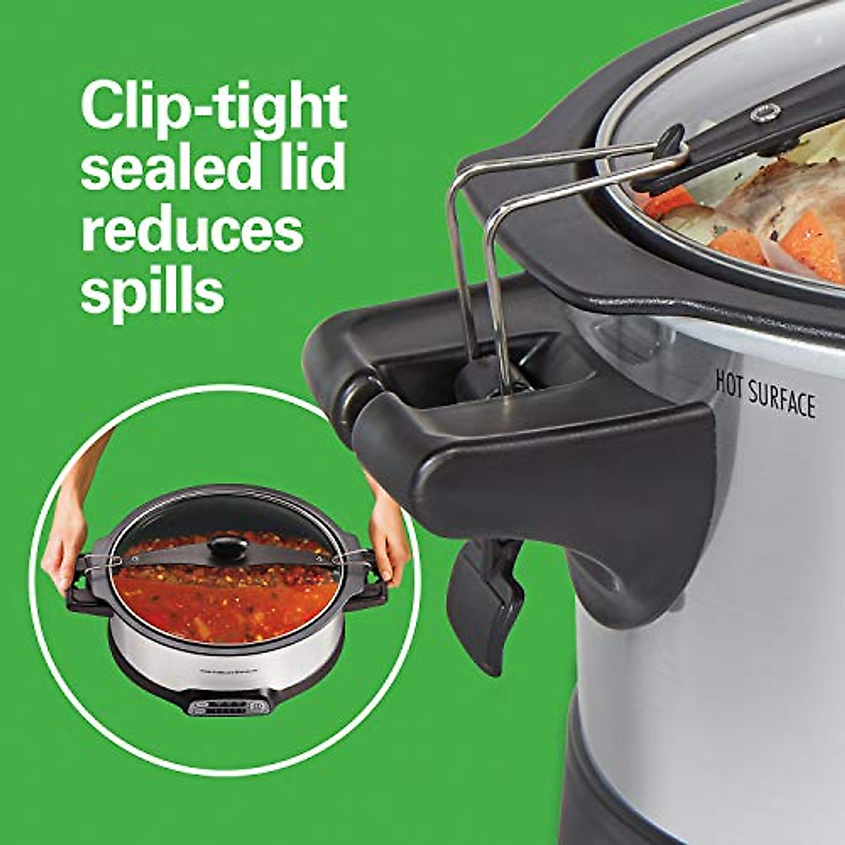 Hamilton Beach 33663 Programmable Slow Cooker Stovetop-Safe Sear & Cook Crock, Travel Lid Lock for Portable Transport, 6 Quart, Silver