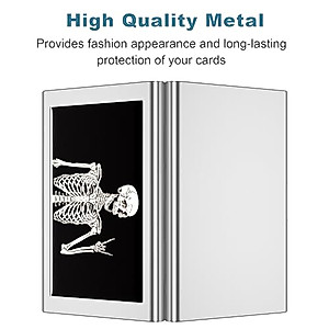 Rouidr Credit Card Holder, Small Slim RFID Credit Card Wallet, Metal Business Case ID Case for Women Men, Skull
