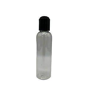 Natural Farms 4 oz Clear Cosmo Plastic Bottles -12 Pack Empty Bottle Refillable - BPA Free - Essential Oils - Aromatherapy | Black Press Down Disc Cap - Made in the USA