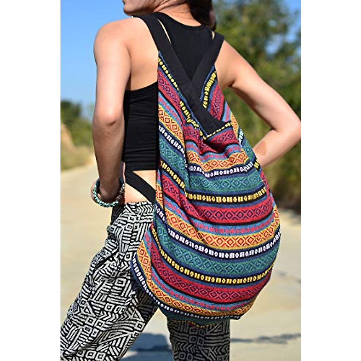 Luggage Hobo Crossbody Bag Shoulder Bag Travel Bag Messenger Bag Hippie Boho Bohemian Large Purse (Black)
