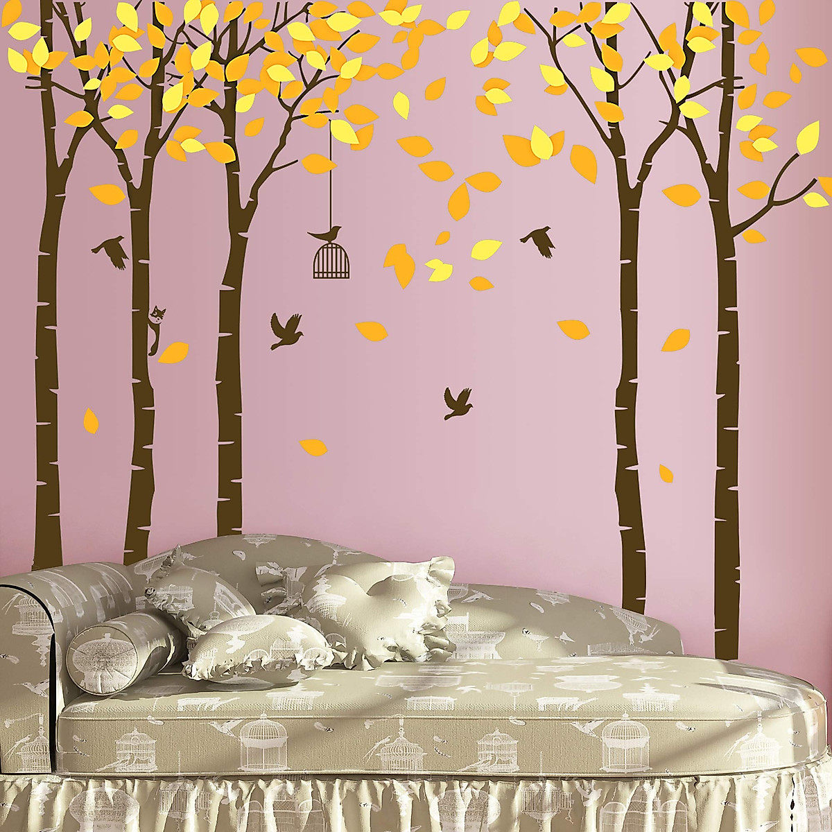 264 X 180cm Large Jungle Tree Wall Decals Cartoon Big Family Forest Tree Wall Stickers DIY Removable Green Leaves Fly Birds Wall Murals Decor for Kid Bedroom Nursery Living Room Office Home Decoration