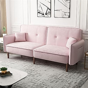 ZSEDP Velvet Sofa Couch Bed with Armrests and 2 Pillows for Living Room and Bedroom