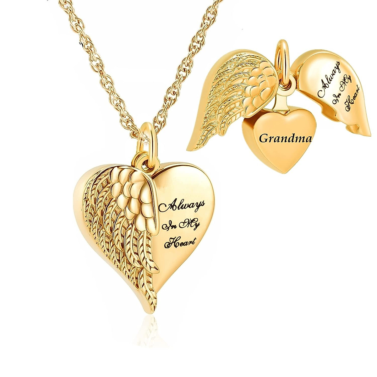 shajwo Cremation Jewelry Angel Wing Heart Urn Necklaces for Ashes for Women Men Keepsake Memorial Ashes Pendant,Grandma