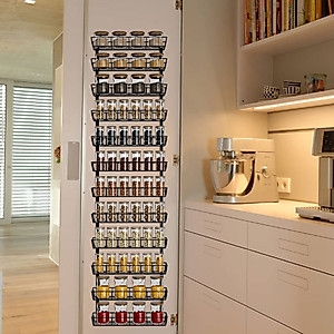 SWOMMOLY Adjustable Wall Mount Spice Rack Organizer, 12-Tier Dual-use (Multi-use) Hanging Spice Shelf Storage for Kitchen Pantry Cabinet Door, Seasoning Holder Organizer, Black
