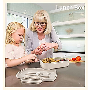 ANDMOON Bento Lunch Box with Kids/Adults, 5 Compartments Leakproof Lunch Container with Dressing Cup, Eco-Friendly Double Insulated Boxes, Dishwasher and Microwave Safe, BPA-Free (white)