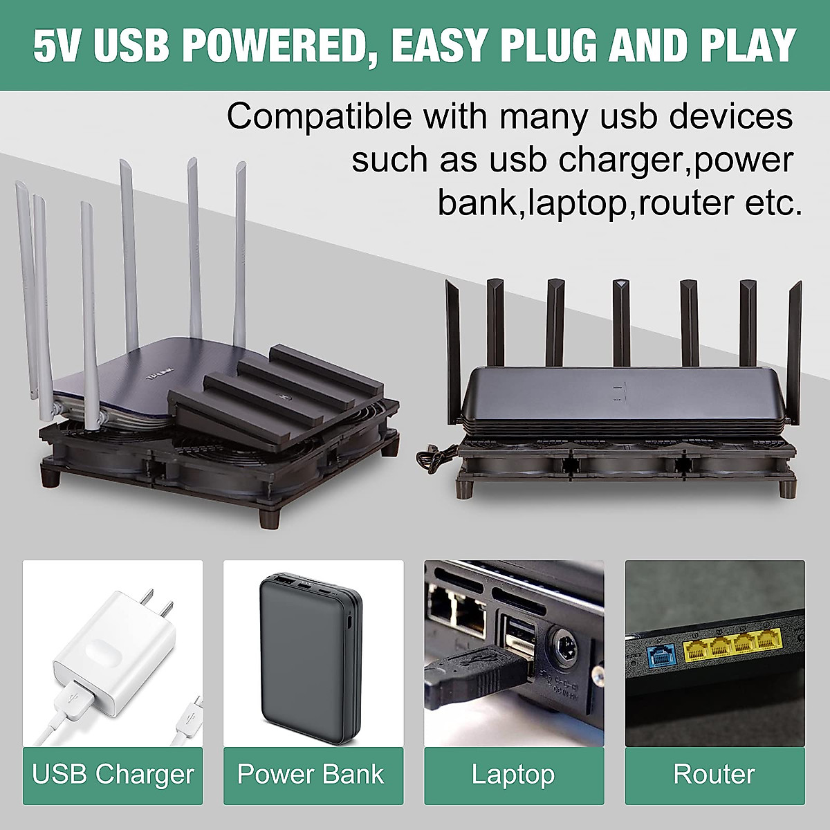 240mm 120mm x 2 5V USB Powered PC Computer Cooling Fan with AC Adapter for Router AV Cabinet Rack Server Modem TV Box DVR Amp and Entertainment Center