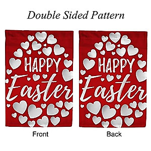 My Little Nest Seasonal Garden Flag White Hearts Happy Easter Egg Double Sided Vertical Garden Flags for Home Yard Holiday Flag Outdoor Decoration Farmhouse Banner 28"x40"