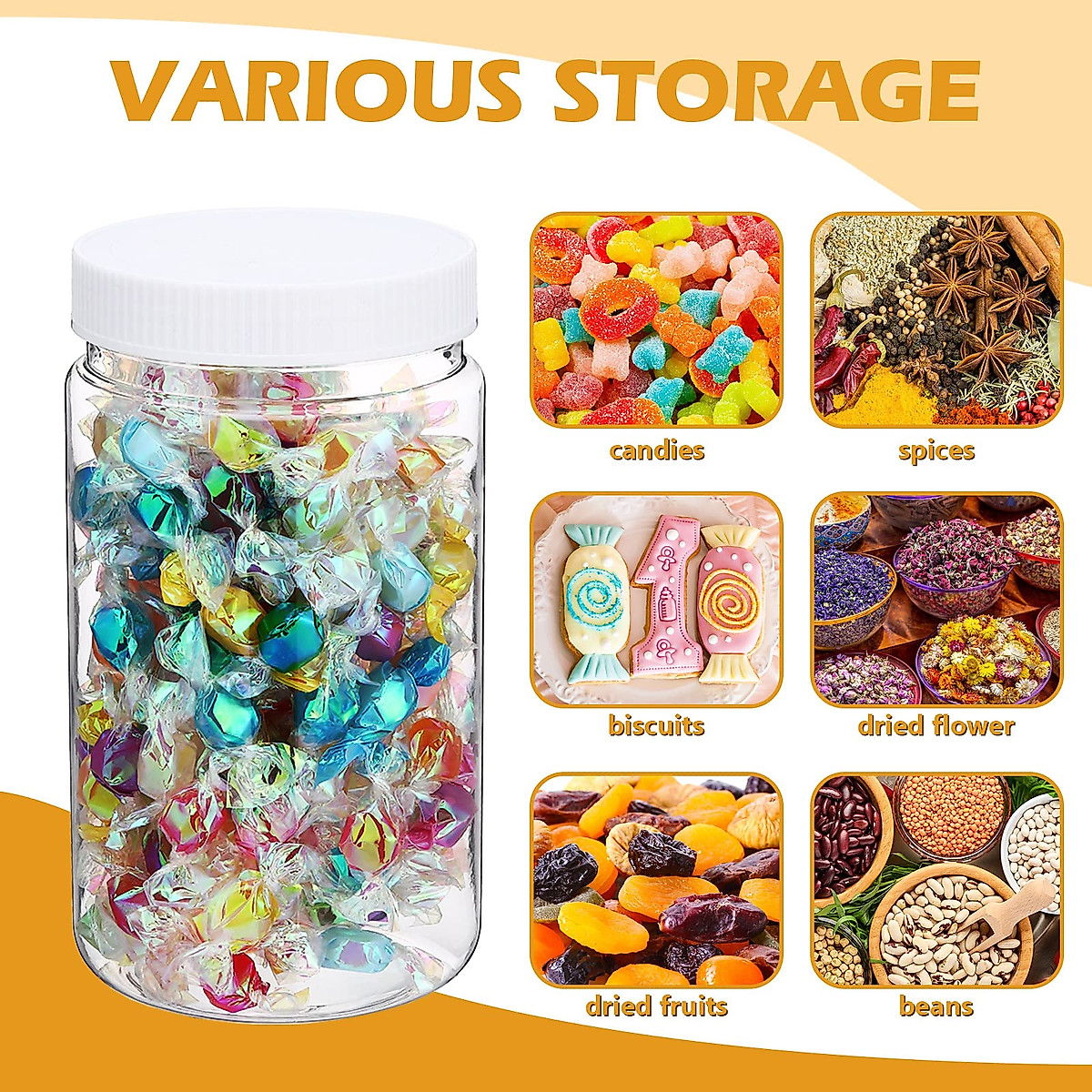 15 Pack 32 oz Plastic Jars with Lids Clear Mason Jars Large Storage Container Wide Mouth Empty Bulk for Home Food Candy Organizing Kitchen(White)