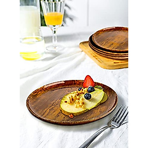 Sweese Dessert Plates Porcelain Round Salad Plates Set - 8 Inches Set of 4- Woodgrain Microwave Safe Wood Look Dishes for Housewarming Gift