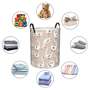 Pevtufa White Goose Foldable Laundry Basket Organizer,Fabric Clothes Toy Storage Basket Nursery Hamper Storage Bin For Household Bedroom, Bathroom, College Dorm-Small