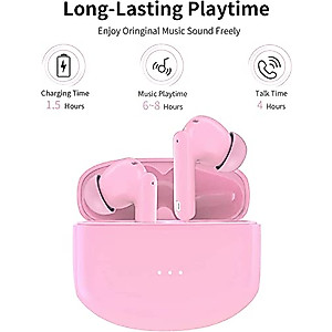 Active Noise Cancelling Wireless Earbuds in-Ear Bluetooth Headphones, IPX7 Waterproof Hi-Fi Stereo Earphones for Smart Phone Computer Laptop (Pink)