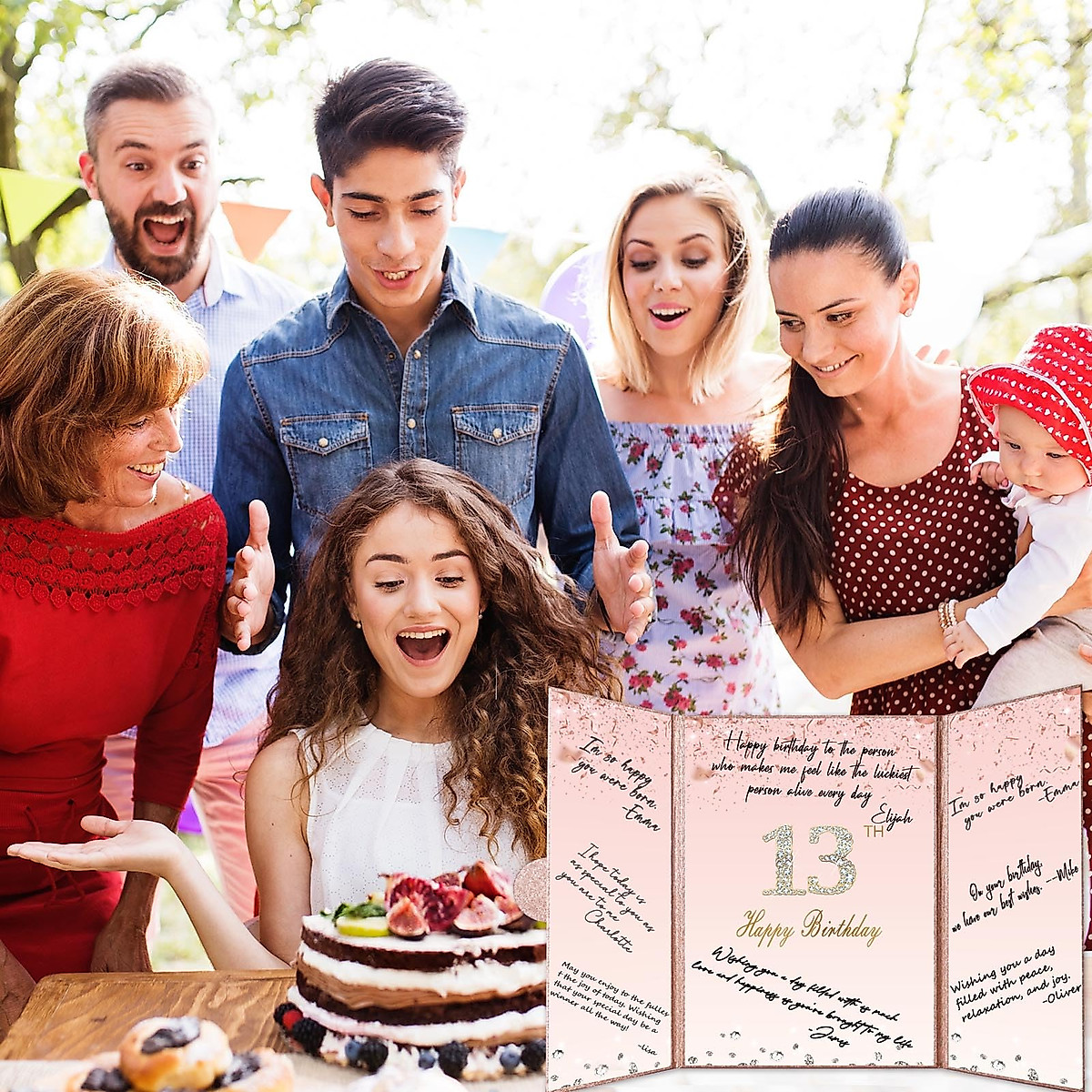 Crenics Rose Gold 13th Birthday Decorations, Creative 13th Birthday Guest Book Alternative, Large 13th Birthday Signature Book 12" x 18", Great 13 Years Old Birthday Gifts for Girls