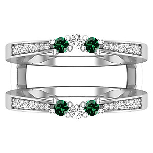Dazzlingrock Collection Round Lab Created Emerald & Natural White Diamond Enhancer Double Wrap Guard Anniversary Band Ring for Women in 925 Sterling Silver, Size 7