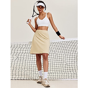 COOrun Skorts Skirts for Women with Pockets 20" Knee LengthLong Golf Tennis Skirts Modest Skirts,Light Khaki Large