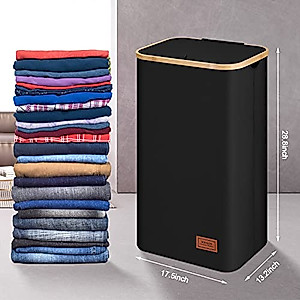 DOFASAYI Laundry Hamper with lid - 110L XL- Large Laundry Basket with Bamboo Handles, Portable Clothes Hamper for Dorm Room, Bathroom, bedroom, Grey foldable Hamper for Toys, closet, Clothing, Black