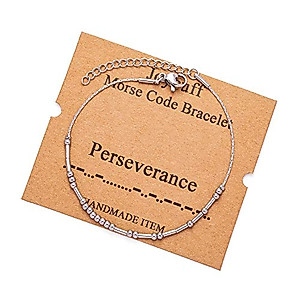 JoycuFF Perseverance Morse Code Bracelets for Women Girls Mother Daughter Friend Inspirational Motivational Encouragement Stianless Steel Jewelry Gifts Silver Bracelet