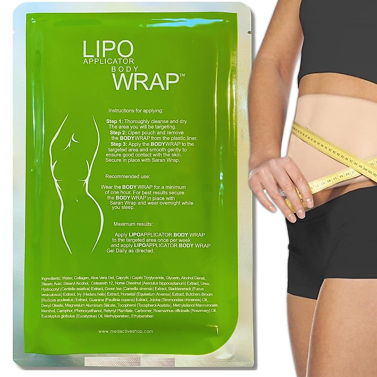 Ultimate Lipo Body Wrap With Guarana, Green Tea, and Seaweed Wraps Works for Stomach Belly Legs Arms Abdomen 5 Wraps