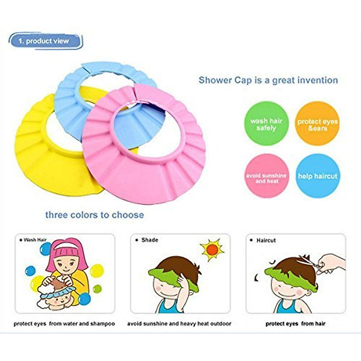 Safe Shampoo Shower Bathing Protection Soft Cap Hat for Toddler's, Baby,Children & Kids to Keep The Water Out of Their Eyes & Face (Blue)