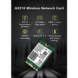 WiFi 6E Wireless Card Intel AX210 NGW Bluetooth 5.3 Tri-Band 5400Mbps Network Adapter for Laptop Support Windows 10/11 (64bit) M.2/NGFF