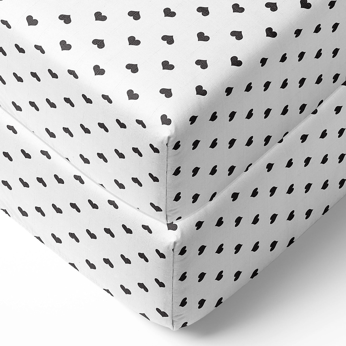 Bacati - 2 Pack Love/Aztec/Arrows/Hearts Silky Soft Breathable 100% Cotton Muslin Baby Crib Fitted Sheets - Fits Standard 28 x 52 x 5 Crib & Toddler Mattresses (Hearts Black)