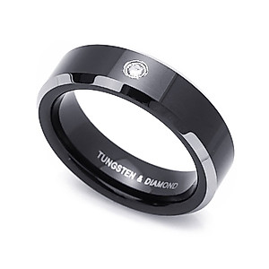 Double Accent 6MM Comfort Fit Tungsten Carbide Wedding Band 0.04 cttw Diamond Two Tone Black Tungsten Ring (4 to 9.5), 9