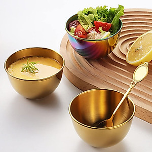 18/8 Stainless Steel Condiments Side Sauces Dishes Cereal Dessert Ice Cream Appetizer Bowls and Spoons Small Gold Serving Suace Cups for Kitchen Mini Dessert Cups