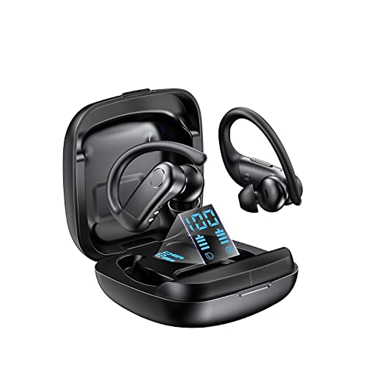 Wireless Headphones, 99H Playtime Wireless Earbuds with Mics and Charging Case for iPhone Android, Waterproof Running Headphones for Gym Yoga Workout, Hi-Fi Sound Over Ear Buds with Earhooks