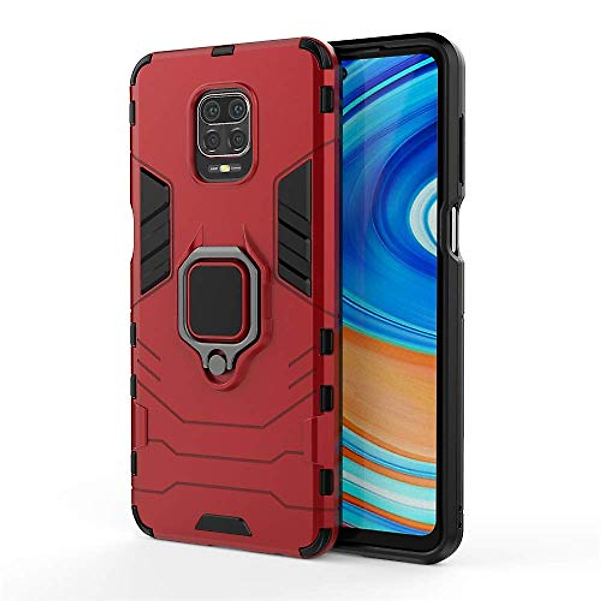 COTDINFORCA Redmi Note 9 Pro Case Redmi Note 9 Pro Max Case Shockproof with Ring Holder Kickstand Magnetic Car Mount Soft TPU Armor Thin Protective Phone Case for Xiaomi Redmi Note 9 Pro Red KK
