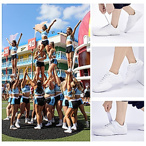 Akk Women Cheer Shoes Youth Girls - White Teen Cheerleading Sneakers Non Slip Durable Hook and Loop Comfortable Breathable Sports Athletic Team Dance Cheer Shoes Size 6.5