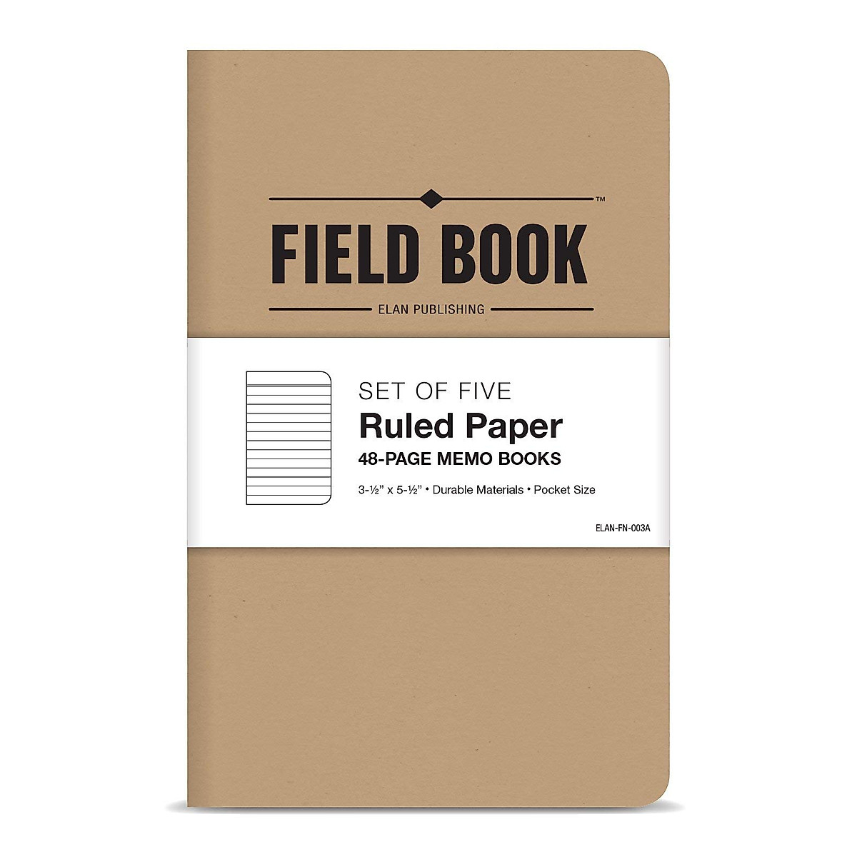 ELAN Publishing ELAN-FN-003A Field Notebook, 3.5" x 5.5", Lined Memo Book, Kraft