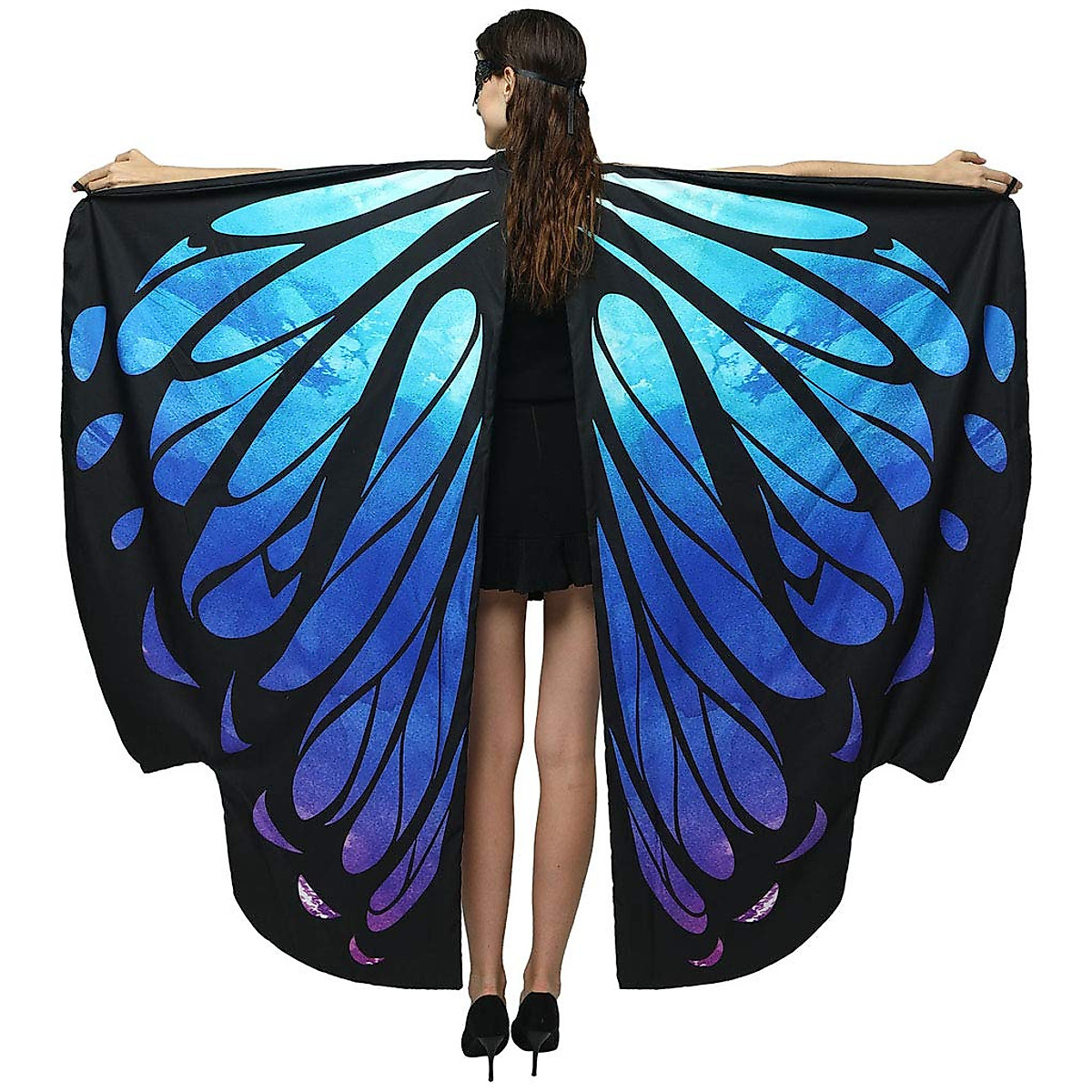GRAJTCIN Womens Both Sides Butterfly Wings Shawl Halloween Costume Morpho Monarch Fairy Pixie Party Cape(66"x54",blue)