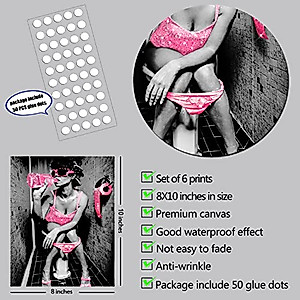 Luodroduo Fashion Wall Art Bathroom Decor Prints Set of 6 Pink Glam Glitter Tissue Canvas Posters Pictures Photos Funny Modern Women Bathroom Toilet Artwork Wall Black and White (8"x10" UNFRAMED)