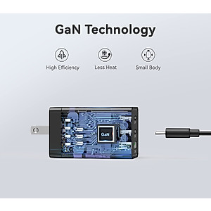 LINTYLE 3-Port USB C GaN Charger 65W PD 3.0 Fast Charger Block USB-C Power Delivery Type C Wall Charger Foldable Adapter for iPhone 14 Pro Max and MacBook Pro/Air, Galaxy S22/S21, Laptop (65W, Black)