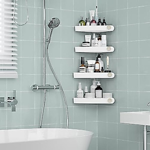 Sotfamily Corner Shower Caddy, 4 Pack Adhesive Corner Shower Shelves for inside Shower, Plastic Shower Organizer for Bathroom Storage, White