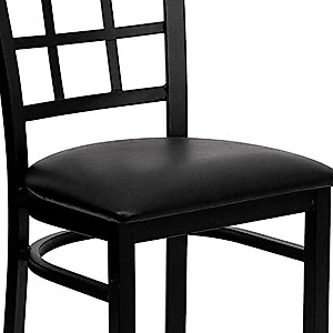 Flash Furniture HERCULES Series Black Window Back Metal Restaurant Chair - Black Vinyl Seat
