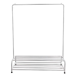 Clothing Garment Rack with Shelves, Metal Cloth Hanger Rack Stand Clothes Drying Rack for Hanging Clothes,with Top Rod Organizer Shirt Towel Rack and Lower Storage Shelf for Boxes Shoes Boots, White
