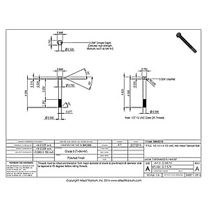 Allied Titanium 0004314, (Pack of 2) 1/2-13 X 4-1/2 UNC Titanium Hex Head Bolt, Grade 5 (Ti-6Al-4V)