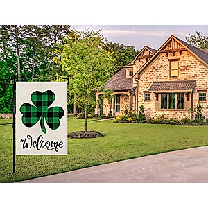 St Patricks Day Garden Flag Welcome Shamrocks Yard Outdoor Decoration Vertical Double Sized Burlap Spring Summer Holiday Decors 12.5 x 18 Inch
