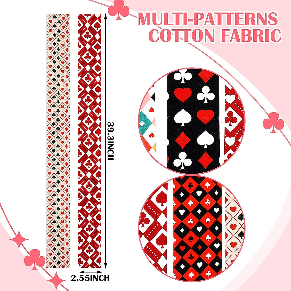 40 Pcs Floral Cotton Fabric Patchwork Roll Cotton Quilting Fabric Roll up Cotton Fabric Quilting Strips 2.55 Inch Precut Patchwork Roll for Craft Sewing DIY Crafts (Poker Heart)