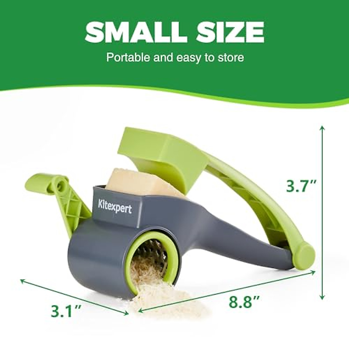 KITEXPERT Cheese Grater with Handle, Parmesan Cheese Grater, Handheld Rotary Cheese Grater, Olive Garden Cheese Grater with 2 Stainless Steel Drums for Hard Cheese, Chocolate, Nuts, vegetables