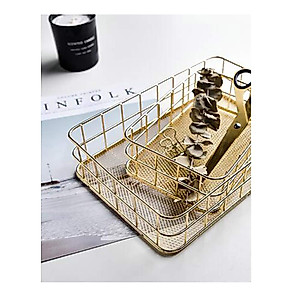AESGXTU Gold Metal Storage Basket Desktop Iron Grid Simple Snack Storage Tray for Home Decor＆Orderly Storage (Small)