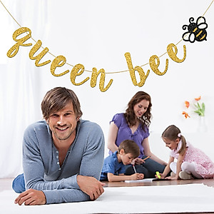 INNORU Queen Bee Banner, Bumble Bee Mom Birthday Party Decorations, Bee Party, Mommy to Be Sign Banner, Happy Birthday Mom Party Decoration Gold Glitter
