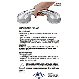 Safe-er-Grip Changing Lifestyles Suction Cup Grab Bars for Bathtubs & Showers; Safety Bathroom Assist Handle, Chrome, 16 inches