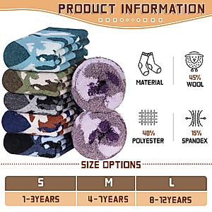 Kids Merino Wool Socks Boys Girls Hiking Boot Winter Thermal Warm Cozy Soft Toddler Thick Crew Socks 6 Pairs (6 Pairs Camouflage, 8-12 Years)