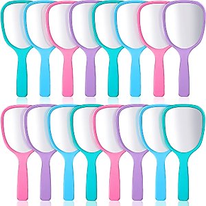 16 Pieces Hand Handheld Mirror with Handle Plastic Travel Makeup Handheld Cosmetic Mirror, Portable Vanity Mirror for Travel, Camping, Home, 3.15 Inch Wide, 7.09 Inch Long（Blue, Green, Pink, Purple