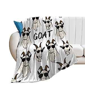 Goat Blanket for Girls - 60x80 Inches Twin Size - Soft Fuzzy Plush Throws Gift - White Funny Throw Blanket for Bed, Couch, Living Room