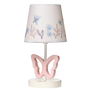 Lambs & Ivy Baby Blooms Pink Butterfly Nursery Lamp with Floral Shade & Bulb