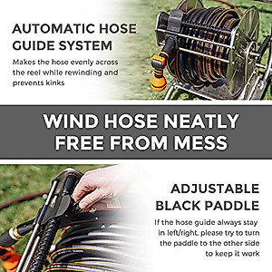 Giraffe Tools Stainless Steel Hose Reel, Hose Reel Cart With Wheels, Heavy Duty Water Hose Reel, 150-Feet 5/8" Hose Capacity for Outside Garden & Yard